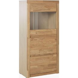 Vitrine OTTO HOME "Silkeborg", braun (eiche teilmassiv), B:60cm H:125cm T:35cm, Holz teilmassiv, Schr&auml;nke, Vitrine, sch&ouml;ne grifflose Optik, teilmassiv