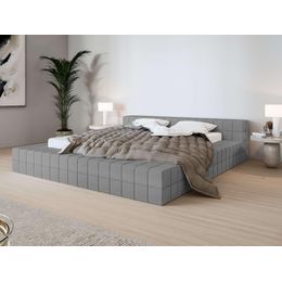 Bett Home Affaire "VENDY wahlweise mit Matratze und Topper, in 3 Breiten erh&auml;ltlich", grau, B:202cm H:62cm L:222cm, 100% Polyester, Betten, Bett, Bettgestell mit Kopfteil und Bettkasten, mit/ohne Matratze (BFK/TFK)