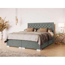 Bett Home Affaire "SACY mit Matratze und Topper, in 2 Breiten (160 und 180 cm)", grau, B:162cm H:121cm L:209cm, 100% Polyester, Betten, Bett, Boxspringbett mit Kopfteil, Bettkasten, Matratze (BFK/TFK) und Topper