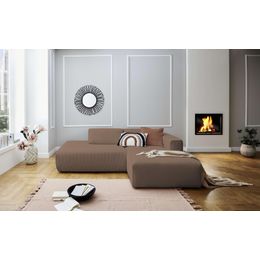 Ecksofa Home Affaire "Noord mit Kedernaht, Breite 227 cm, L-Form", braun, B:227cm H:71cm T:161cm, 94% Polyester; 6% Nylon, Sofas, Ecksofa, Cord, Struktur, Webstoff, mit Wellenunterfederung, Massivholzrahmen
