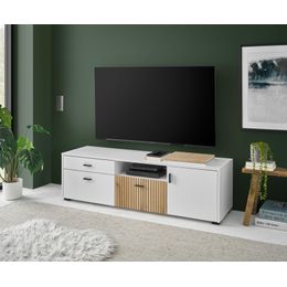Lowboard Home Affaire "Hudson", wei&szlig; (wei&szlig;, eiche), B:150cm H:44cm T:42cm, Holzwerkstoff, Sideboards, Lowboard, in moderner Trendfarbe, Griffe aus Metall (Schwarz), Breite 150 cm