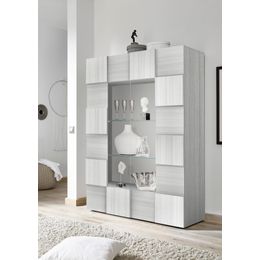 Vitrine Home Affaire "Dama H&ouml;he 166 cm, Breite 121 cm, Stauraumvitrine mit 2 T&uuml;ren", grau (eucalipto), Schr&auml;nke, Vitrine, Standvitrine - Front in 3D-Optik, viel Stauraum, verschiedene Farben
