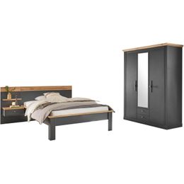 Schlafzimmer-Set OTTO HOME "Westminster", grau, B/H: 140cm x 200cm, Schlafzimmerm&ouml;bel-Sets, beinhaltet 1 Bett, Kleiderschrank 3-t&uuml;rig und 1 Wandpaneel
