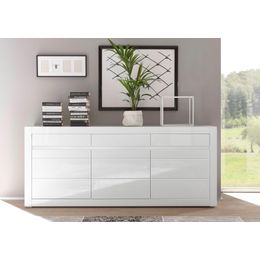 Sideboard Home Affaire "Carat", wei&szlig; (wei&szlig;, wei&szlig; hochglanz), B:217cm H:90cm T:42cm, Sideboards, Sideboard, Breite 217 cm, wird mit zwei Leisten angeliefert, 1 x grau, 1 x weiss