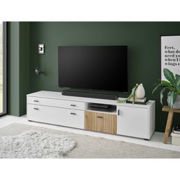 Lowboard Home Affaire "Hudson", wei&szlig; (wei&szlig;, eiche), B:200cm H:44cm T:42cm, Holzwerkstoff, Sideboards, Lowboard, in moderner Trendfarbe, Griffe aus Metall (Schwarz), Breite 200 cm
