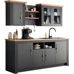 K&uuml;che OTTO HOME "KS-Westminster", grau (k&uuml;che: grau, korpus: grau dunkel, arbeitsplatte: eiche wotanfarben), B:204cm T:60cm, Komplettk&uuml;chen-Sets, Breite 204 cm, ohne E-Ger&auml;te