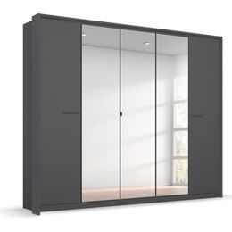 Dreht&uuml;renschrank Rauch "Kleiderschrank Schrank Garderobe W&auml;scheschrank Ankleide OTELI", grau (graumetallic), B:230cm H:212cm T:58cm, Holzwerkstoff, Schr&auml;nke, Dreht&uuml;renschrank, mit Mittelspiegel und Passepartout optional mit Beleuchtung
