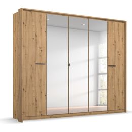 Dreht&uuml;renschrank Rauch "Kleiderschrank Schrank Garderobe W&auml;scheschrank Ankleide OTELI", braun (eiche artisan), B:230cm H:212cm T:58cm, Holzwerkstoff, Schr&auml;nke, Dreht&uuml;renschrank, mit Mittelspiegel und Passepartout optional mit Beleuchtung