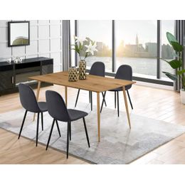 Essgruppe OTTO HOME "Eadwine, TOPSELLER Tisch plus 4 St&uuml;hle, Sitzgruppe", grau (grau,), Eichefarbener Esstisch, Sitzm&ouml;bel-Sets, Essgruppe