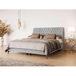 Bett Home Affaire "SYDNEE mit Matratze und Topper, in 2 Breiten (160 und 180 cm)", grau (hellgrau), B:182,5cm H:122cm L:223cm, 100% Polyester, Betten, Bett, Boxspringbett mit Kopfteil, Bettkasten, Matratze (BFK/TFK) und Topper