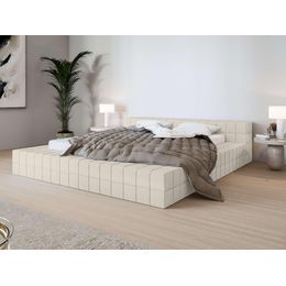 Bett Home Affaire "VENDY wahlweise mit Matratze und Topper, in 3 Breiten erh&auml;ltlich", beige (hellbeige), B:222cm H:62cm L:222cm, 100% Polyester, Betten, Bett, Bettgestell mit Kopfteil und Bettkasten, mit/ohne Matratze (BFK/TFK)