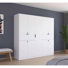 Dreht&uuml;renschrank Rauch "Kleiderschrank Schrank Garderobe W&auml;scheschrank TICAO", wei&szlig; (alpinwei&szlig;), B:226cm H:210cm T:54cm, Holzwerkstoff, Schr&auml;nke, Dreht&uuml;renschrank, mit 2 ger&auml;umigen Schubladen, viel Stauraum MADE IN GERMANY