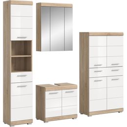 Badm&ouml;bel-Set Welltime "Siena, 4 teilig, bestehend aus:", wei&szlig; (eiche sonoma hell nb, wei&szlig; hochglanz mdf tz), B:186cm H:191cm T:34cm, Holzwerkstoff, MDF, Kastenm&ouml;bel-Sets, Badm&ouml;bel-Set, Hochschrank, Waschbeckenunterschrank, Spiegelschrank, Midischrank