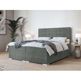 Bett Home Affaire "Semla mit Matratze und Topper, in 3 Breiten (140, 160 und 180 cm)", grau, B:162cm H:119cm L:209cm, 100% Polyester, Betten, Bett, Boxspringbett mit Kopfteil, Bettkasten, Matratze (BFK/TFK) und Topper