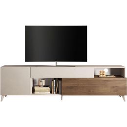 Lowboard Home Affaire "Monaco in Breite 241 cm, TV-Schrank mit T&uuml;r, Klappe und Schubkasten", wei&szlig; (cashmere, mercure nb holzstruktur), B:241cm H:67cm T:42cm, Sideboards, Lowboard, Mediaboard &ndash; sanft schlie&szlig;end, edel, mit Kabelkanal, sp&uuml;rbar ger&auml;umig