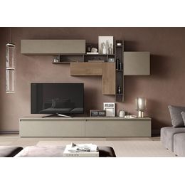 Wohnwand Home Affaire "Infinity, 8tlg. Breite 276 cm, H&ouml;he variabel, Schrankwand, Anbauwand", braun (lehmfarben (argilla), bronzo, mercure nb holzstruktur), B:276cm H:200cm T:40cm, Kastenm&ouml;bel-Sets, Wohnwand, (2x Lowboard, 3x H&auml;ngeschrank, H&auml;ngew&uuml;rfel, 2x Wandregal)