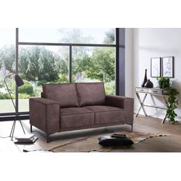 2-Sitzer OTTO HOME "Kompaktsofa Oland, Struktur, Flachgewebe, Luxus-Microfaser, Boucle", braun (dunkelbraun), B:164cm H:85cm T:83cm, 100% Polyester, Sofas, 164 cm, Wellenunterfederung, Skandi-Design, Metallf&uuml;&szlig;e