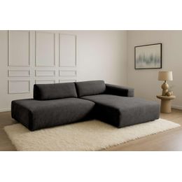 Ecksofa Home Affaire "Noord mit Kedernaht, Breite 227 cm, L-Form", grau (anthrazit), B:227cm H:71cm T:161cm, 100% Polyester, Sofas, Ecksofa, Cord, Struktur, Webstoff, mit Wellenunterfederung, Massivholzrahmen