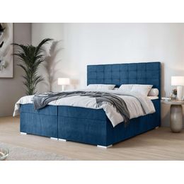 Bett Home Affaire "Semla mit Matratze und Topper, in 3 Breiten (140, 160 und 180 cm)", blau (dunkelblau), B:142cm H:119cm L:209cm, 100% Polyester, Betten, Bett, Boxspringbett mit Kopfteil, Bettkasten, Matratze (BFK/TFK) und Topper