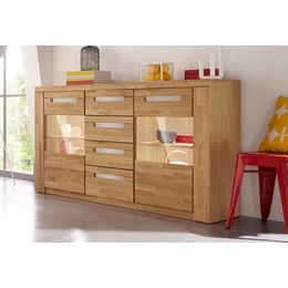 Sideboard OTTO HOME "Kolding", braun (eiche teilmassiv), B:140cm H:90cm T:40cm, Holz teilmassiv, Sideboards, Sideboard, Breite 140 cm mit 2 Glast&uuml;ren