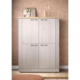 Highboard OTTO HOME "Country H&ouml;he 160 cm u. Breite 118 cm, Kommode mit 4 T&uuml;ren", beige (eiche meringa nb, eiche cadiz nb), B:118cm H:160cm T:44cm, Sideboards, Highboard, Schrank im Landhausstil, viel Stauraum, mit Metallgriffe, MDF-Rahmen
