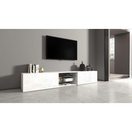 Lowboard OTTO HOME "Egypt,Lowboard,TV-Kommode,TV-M&ouml;bel,TV-Bank", wei&szlig;, B:240cm H:35cm, FSC-zertifizierter Holzwerkstoff, Glas, Sideboards, Lowboard, mit 2 Klappen, 2 Glasb&ouml;den,kompl. Hochgl. lackiert (B/T/H)240x38x35 cm