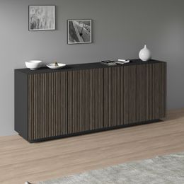 Sideboard Home Affaire "Vega Sideboard,Kommode,200 cm", schwarz (anthrazit matt, cannet&eacute; dunkel), B:200cm H:86cm T:43cm, Sideboards, Sideboard, mit 4 T&uuml;ren,Fronten mit Rillen-Optik