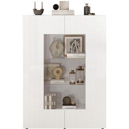 Vitrine Home Affaire "RIO, H&ouml;he 166 cm, Hochschrank mit 2 T&uuml;ren, Anrichte, Standvitrine", wei&szlig; hochglanz lack, front mit geriffelter struktur, B:121cm H:166cm T:42cm, FSC-zertifizierter Holzwerkstoff, Schr&auml;nke, Vitrine, Vitrinenschrank, geriffelte MDF-Fronten, modern, elegant, ger&auml;umig