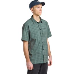 Funktionshemd Jack Wolfskin "NORBO S/S SHIRT M", Herren, Gr. S (48), Normalgr&ouml;&szlig;en, gr&uuml;n (hedgegr&uuml;n, checks), Obermaterial: 95% Polyamid, 5% sonstige Fasern, Hemden