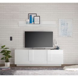 Lowboard Home Affaire "Jupiter, Breite 181 cm, TV-Board 3 T&uuml;ren - Soft Closing, TV-Schrank", wei&szlig; (wei&szlig; hochglanz lack), B:181cm H:63cm T:44cm, Sideboards, Lowboard, TV-Schrank, moderne Griffblende, FSC, cleveres Stauraumkonzept
