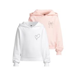 Kapuzensweatshirt Urban Classics "Urban Classics Hoody 2 Pack - langarm - Heart & Bow Hoody", M&auml;dchen, Gr. 110/116, wei&szlig;, pink, 65% Baumwolle, 35% Polyester, bedruckt, Sweatshirts