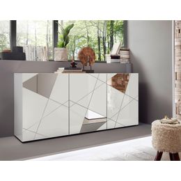 Sideboard Home Affaire "Vittoria", wei&szlig; (wei&szlig; hochglanz lack), B:181cm H:84cm T:42cm, Sideboards, Sideboard, Breite 181 cm, Front mit Siebdruck und Spiegel