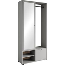 Garderobenschrank Home Affaire "DINO Kompaktgarderobe, Garderoben-Set DINO", grau (gray pallad), B:90cm H:190cm T:33cm, Schr&auml;nke, Garderobenschrank, Mit Spiegel und Kleiderstange, 90 cm breit, T&uuml;ranschlag wechselbar