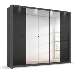 Dreht&uuml;renschrank Rauch "Kleiderschrank Schrank Garderobe W&auml;scheschrank Ankleide OTELI", grau (graumetallic, effektgrau hochglanz), B:230cm H:212cm T:58cm, Holzwerkstoff, Schr&auml;nke, Dreht&uuml;renschrank, mit Mittelspiegel und Passepartout optional mit Beleuchtung