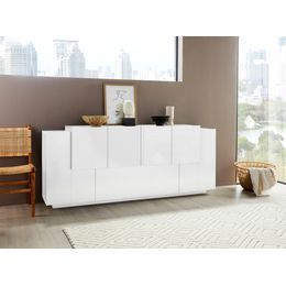 Sideboard Home Affaire "Coro, Kommode, Schrank, Kredenz, grifflos mit Einlegeb&ouml;den", wei&szlig;, B:200cm H:86cm T:45cm, FSC-zertifizierter Holzwerkstoff, Sideboards, Sideboard, 1 Klappe, 6 T&uuml;ren, Doppeltiefe, B/T/H 200x86x45cm