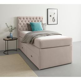 Bett Home Affaire "Boxbett Alvi mit Schubladen, Taschen-Federkernmatratze", beige, B:112cm H:133cm L:224cm, 100% Polyester, Betten, Bett, wahlweise H&auml;rtegrad der Matratze H2/H3/H4