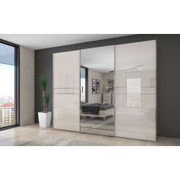 Schwebet&uuml;renschrank OTTO HOME "Piano, mit Einlegeb&ouml;den, Kleiderstangen, Spiegel, T&uuml;ren soft-close", beige (beige hochglanz), B:272cm H:224cm T:61cm, Holzwerkstoff, Schr&auml;nke, Schwebet&uuml;renschrank, mit Spiegelt&uuml;r, FSC-zertifizierter Holzwerkstoff