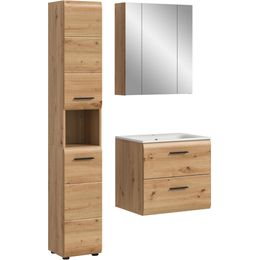 Badezimmer-Set Welltime, artisan oak nb, B:105cm H:185cm T:46cm, MDF, Spanplatte, Kastenm&ouml;bel-Sets, Florenz, Badkombination 4-tlg., Artisan Oak NB, inkl. Waschbecken