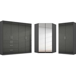 Schrank-Set Rauch "Kleiderschrank Schrank Garderobe Garderobenschrank Eckschrank HOMBURG", grau (graumetallic, hochglanz effektgrau), B:298cm H:197cm T:208cm, Holzwerkstoff, Kastenm&ouml;bel-Sets, viel Stauraum, oberer Schubkasten mit Einteilung MADE IN GERMANY