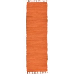 Teppich Theko "Happy Cotton Fleckerl, handgewebt" Gr. 12, orange (terra), B:70cm H:5mm L:250cm, Baumwolle, Teppiche, Teppich, Flachgewebe, reine Baumwolle, meliert, mit Fransen, auch als L&auml;ufer
