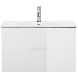 Waschtisch Welltime "Lund Badezimmerschrank Unterschrank mit Becken", wei&szlig; (eiche, wei&szlig;, natur), B:81cm H:50cm T:46cm, MDF, Waschtische, Waschtisch, Waschplatz mit Waschbecken und 2 Ausz&uuml;gen Breite 80 cm