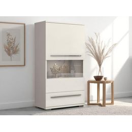 Highboard OTTO HOME "Piano Vitrine", beige (beige hochglanz), B:60cm H:123cm T:40,2cm, Spanplatte, Sideboards, Highboard, UV lackiert, Soft-Close Funktion