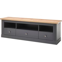 Lowboard OTTO HOME "Westminster", grau (grau dunkel, applikation wotan eiche dekor), B:160cm H:52cm T:40cm, FSC-zertifizierter Holzwerkstoff, Sideboards, Lowboard, im angesagten Landhaus-Look