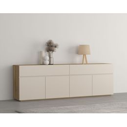 Sideboard OTTO HOME "Criss, Breite 200 cm moderne grifflose Kommode 4T&uuml;ren/4SK", mauvella eiche, kaschmir, B:200cm H:64cm T:34cm, FSC-zertifizierter Holzwerkstoff, Melamin, Metall, Sideboards, Sideboard, Schubladenkommode mit viel Stauraum, vielseitig einsetzbar