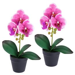 Kunstorchidee I.GE.A. "Orchidee im Topf 2er Set", rosa (dunkelrosa), B:18cm H:30cm L:9cm, Polyester, Kunstpflanzen, K&uuml;nstliche Phalaenopsis 30cm Real Touch Blume Kunstblume Seidenblume