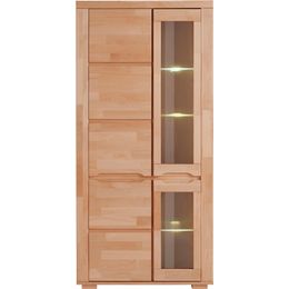 Vitrine OTTO HOME "DENIS70, Wohnzimmer, viel Stauraum, verstellbaren Einlegeb&ouml;den, ge&ouml;lt", beige (kernbuche teilmassiv), B:90cm H:190cm T:40cm, Holz teilmassiv, Schr&auml;nke, Vitrine, B/T/H:90/40/190cm, Front Kernbuche massivholz,10 F&auml;cher, Grifflos