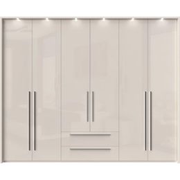 Dreht&uuml;renschrank OTTO HOME "Piano, inklusive Rahmen und Beleuchtung, soft-close-Funktion", beige (beige hochglanz), B:277cm H:226cm T:60cm, Spanplatte, Schr&auml;nke, Dreht&uuml;renschrank, beige oder wei&szlig;, UV lackiert, Hochglanzfronten, FSC-zertifiziert