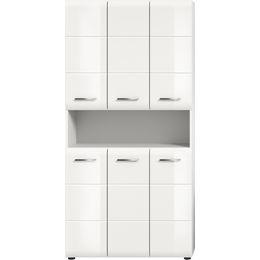 Stauraumschrank Welltime, wei&szlig; nb, wei&szlig; hochglanz tiefzieh, B:90cm H:185cm T:30cm, MDF, Spanplatte, Schr&auml;nke, Stauraumschrank, Florenz, Mehrzweckschrank, Wei&szlig; Hochglanz Tiefzieh, 13 F&auml;cher
