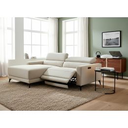 Ecksofa OTTO HOME "LEWII, L-Form, 213 cm - elektr. Relaxfunktion", beige, B:213cm H:70cm T:163cm, Webstoff 100% Polyester, Sofas, Ecksofa, mit USB A/C-Anschluss. Federkern, verstellbaren Kopfst&uuml;tzen, Webstoff