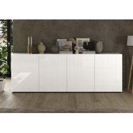 Sideboard Home Affaire "Rio Breite 240 cm, Kommode mit 4 T&uuml;ren, Anrichte", wei&szlig; (wei&szlig; hochglanz lack, front mit geriffelter struktur), B:241cm H:84cm T:42cm, FSC-zertifizierter Holzwerkstoff, Sideboards, Sideboard, geriffelte MDF-Fronten, modern u. elegant, viel Stauraum